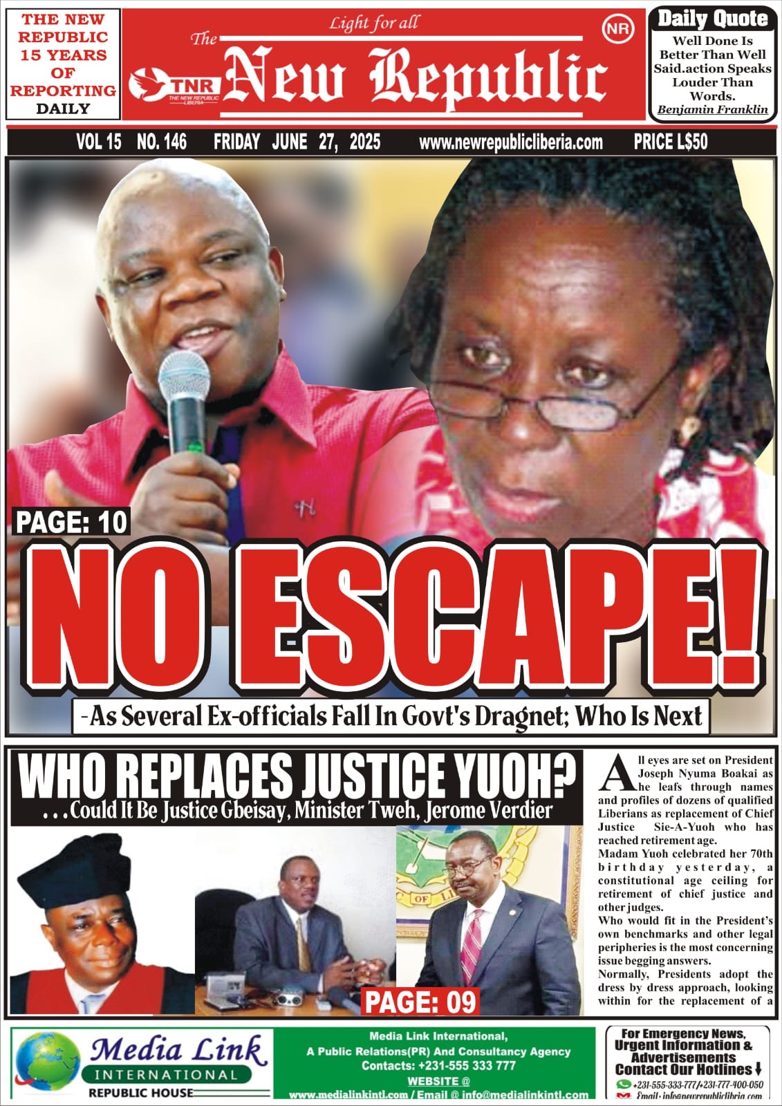 Liberian News: NO ESCAPE! - The New Republic Liberia